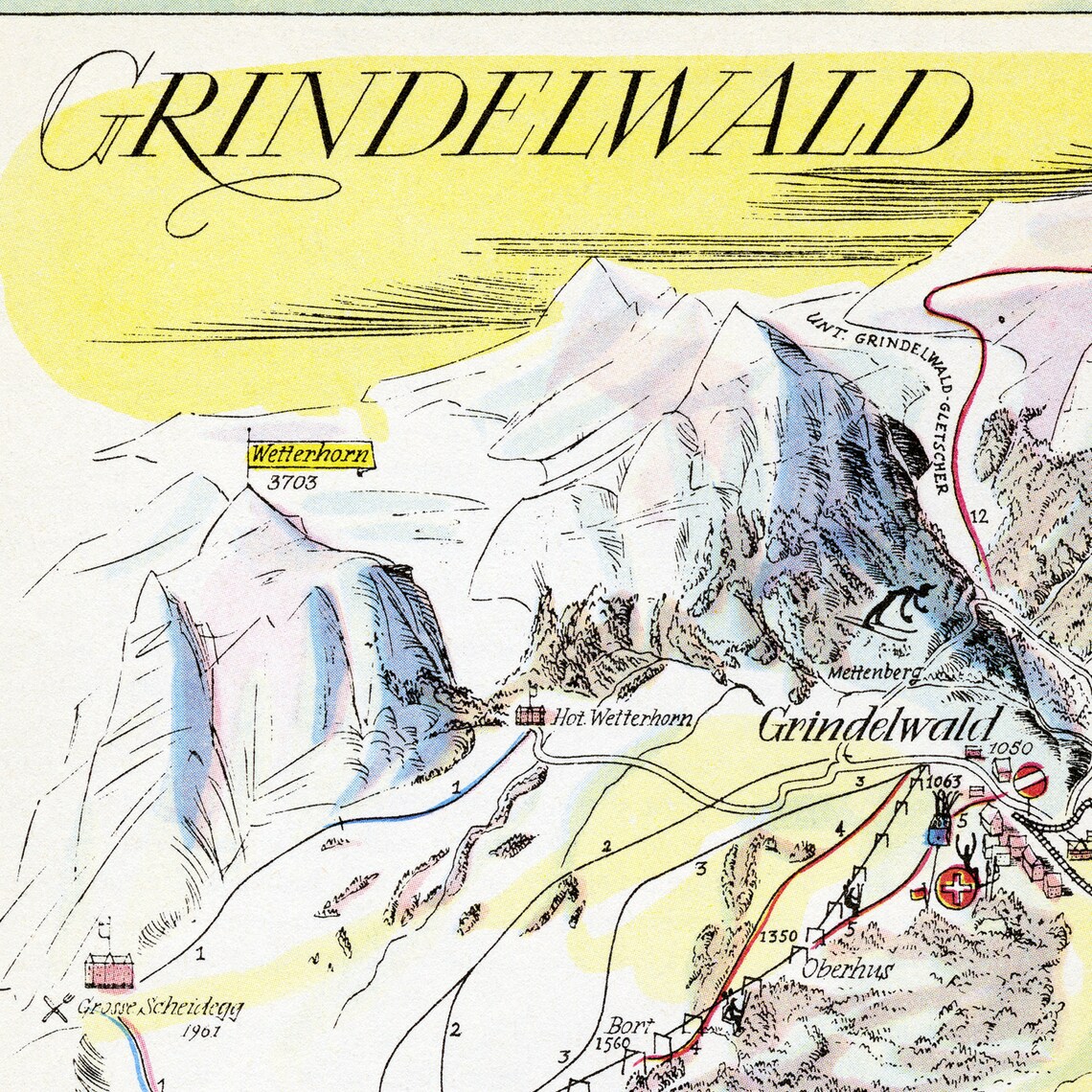 Fun Ski Run Trail Map of Grindelwald in the Swiss Alps, Switzerland ...