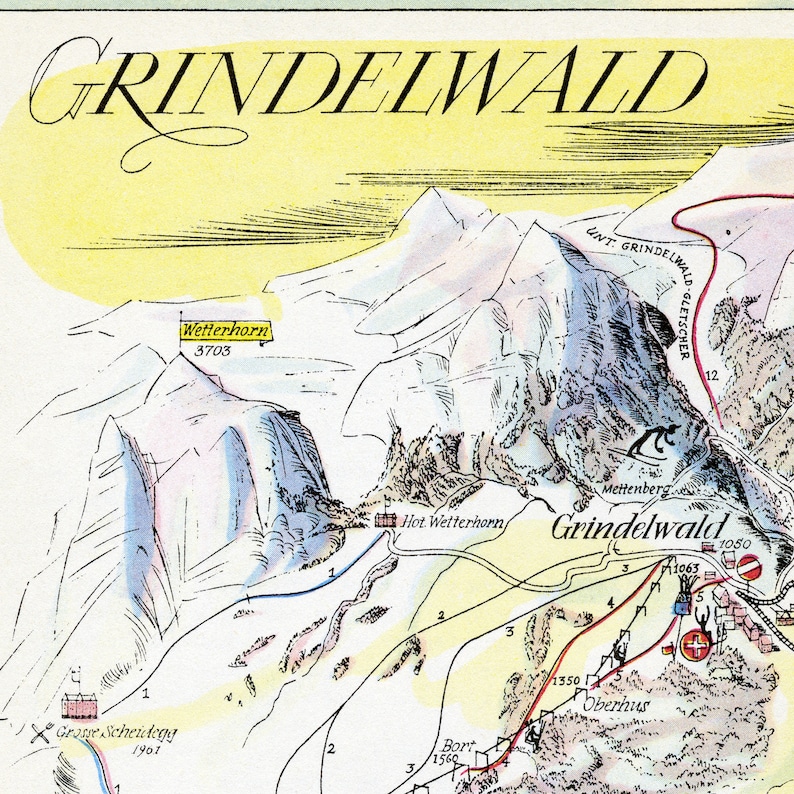 Fun Ski Run Trail Map of Grindelwald in the Swiss Alps - Etsy