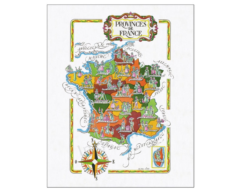 Fun Map of Provinces De France Provinces in France FR - Etsy