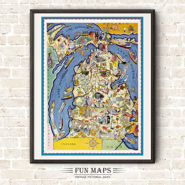 Michigan Map Art - Etsy
