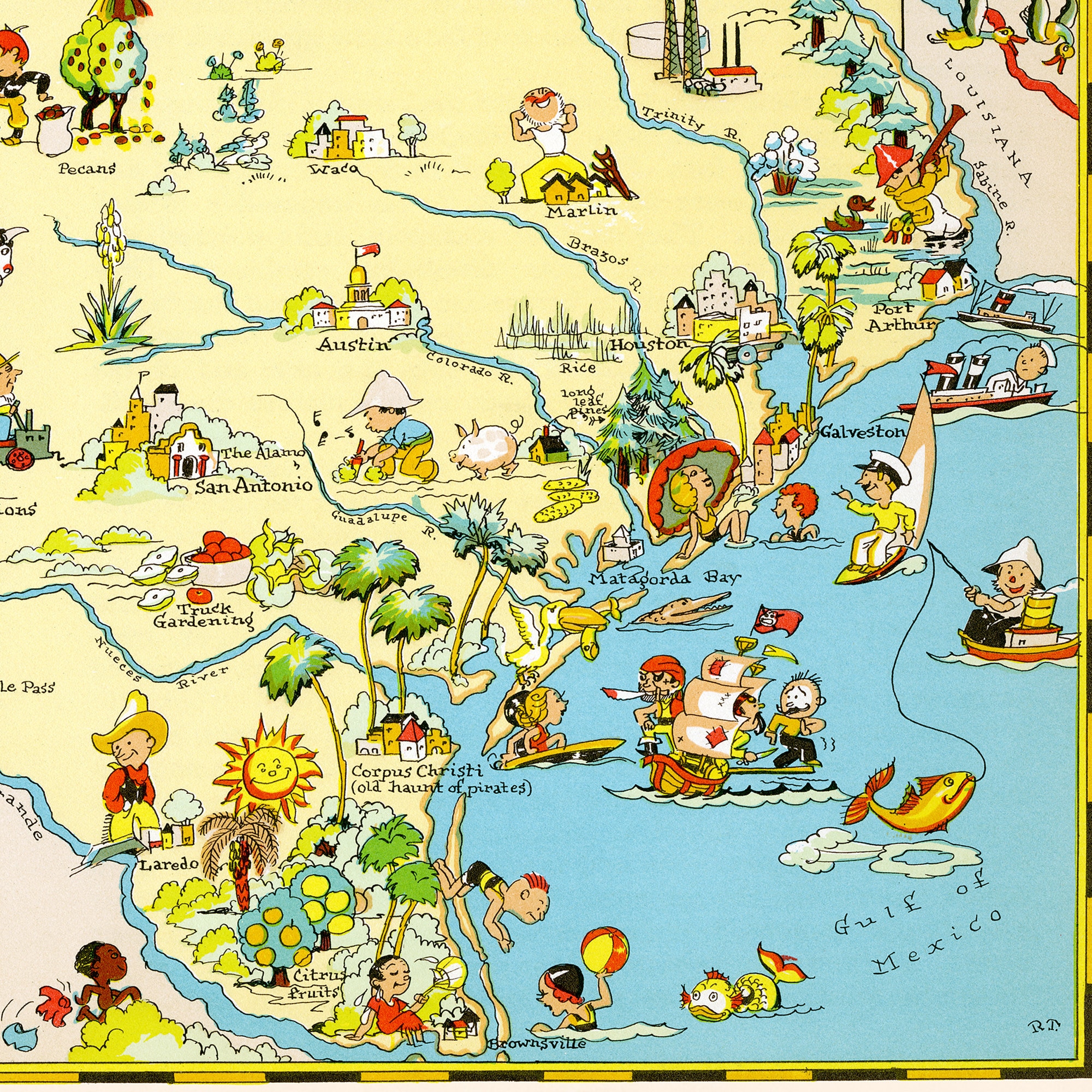 Fun State Map of Texas Vintage Pictorial Whimsical Cartoon - Etsy