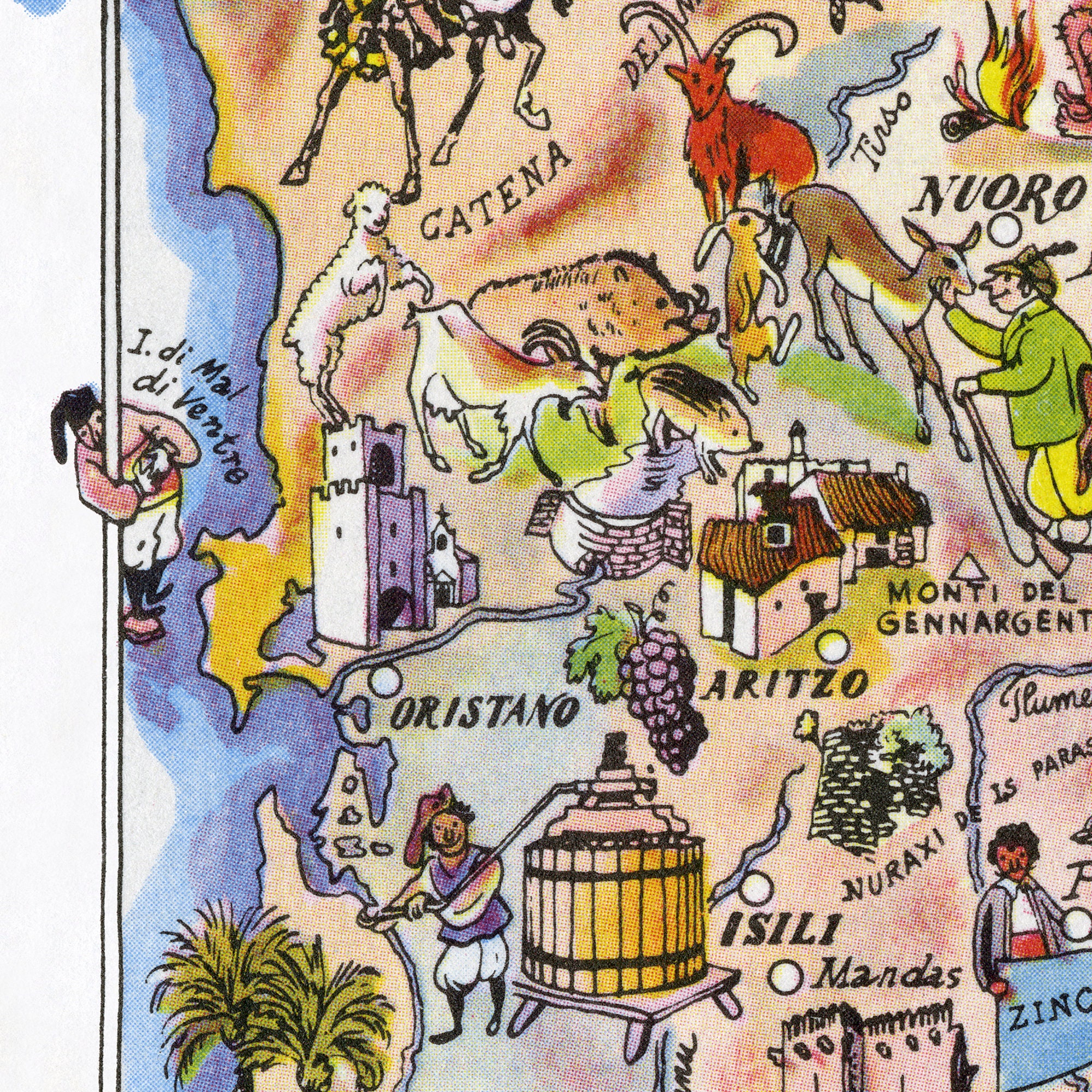 Fun Map of Sardinia in Italy Vintage Pictorial Whimsical Cartoon Old ...