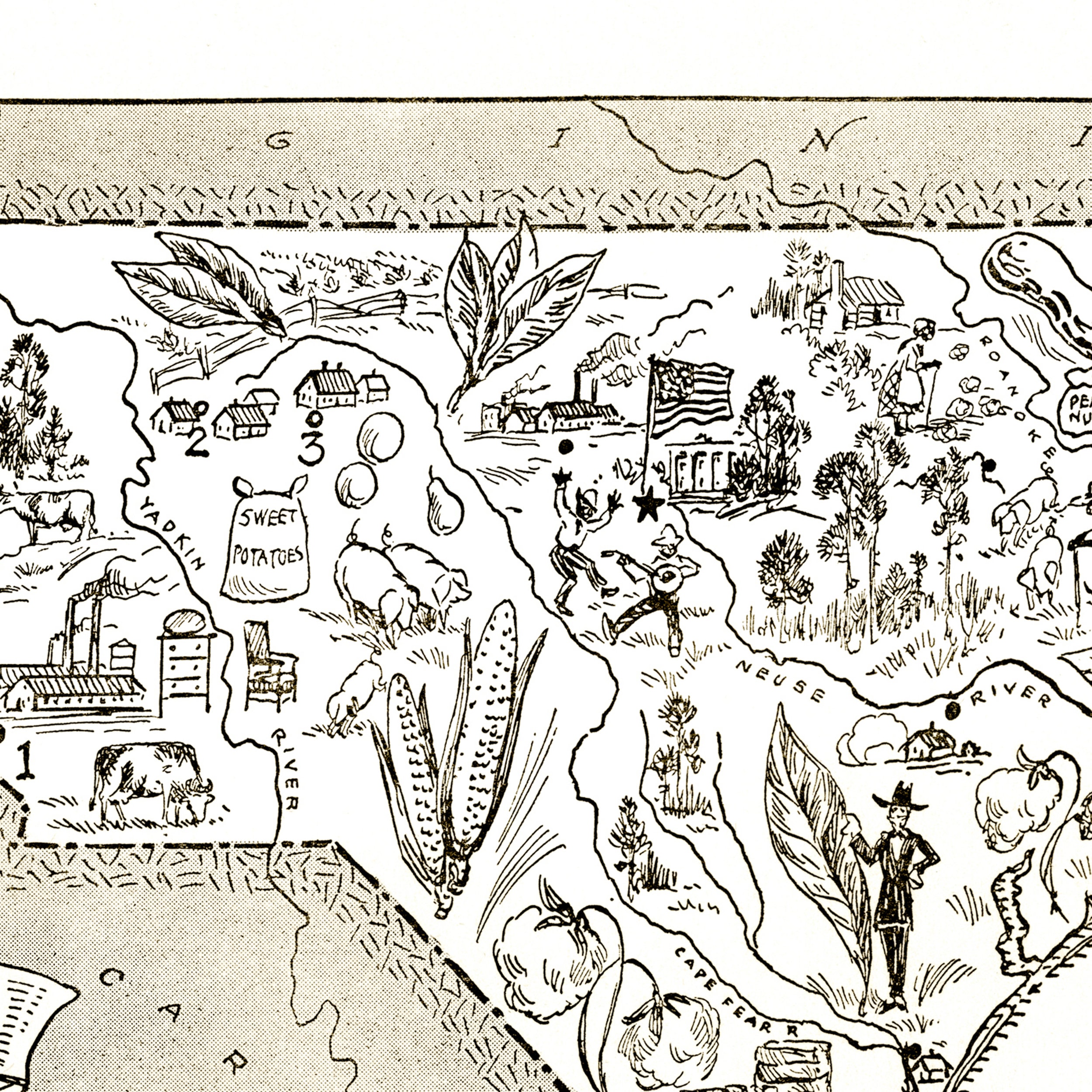 Vintage State Map of North Carolina Fun Pictorial Whimsical Cartoon ...
