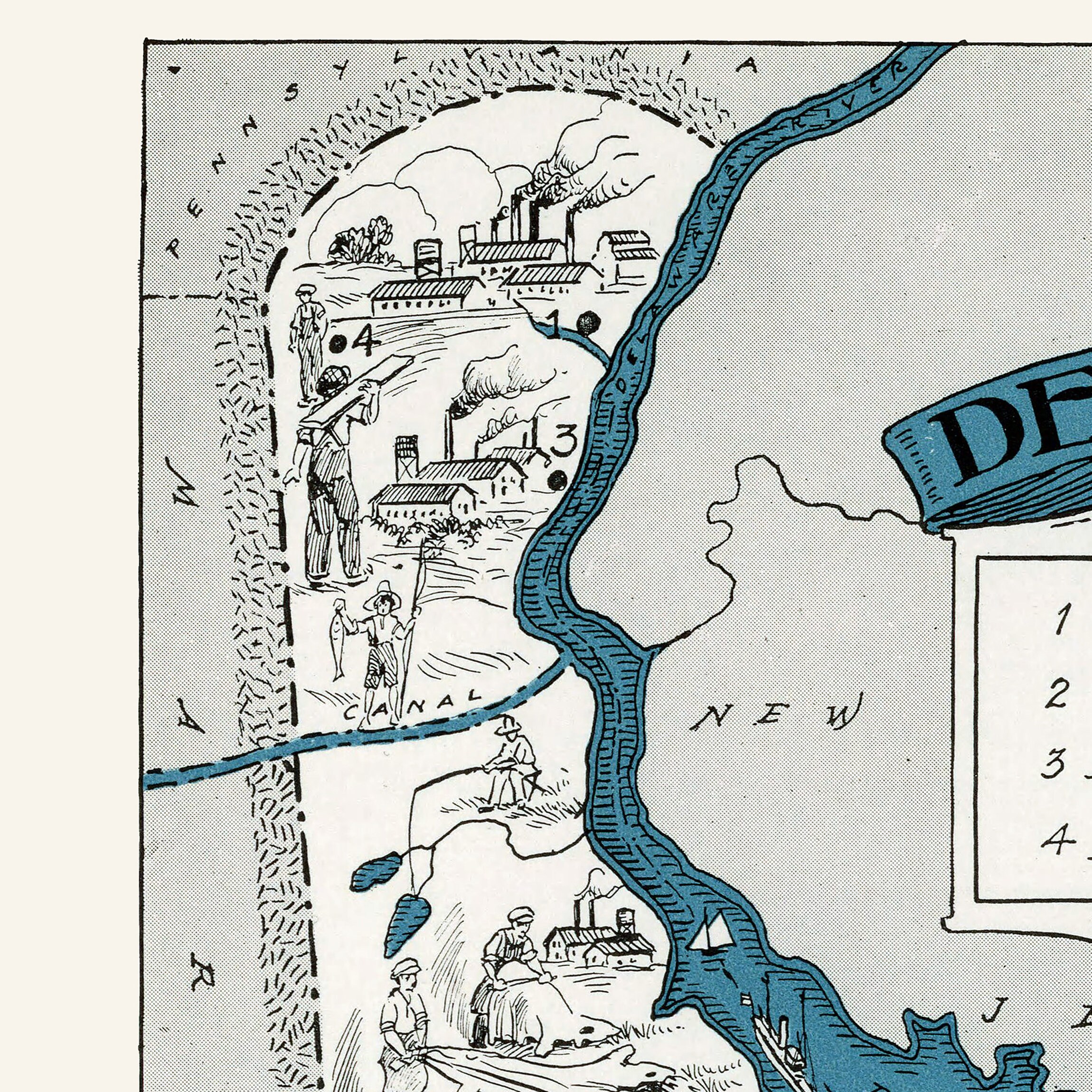 Fun Map of Delaware – Vintage Pictorial Whimsical Cartoon Print ...