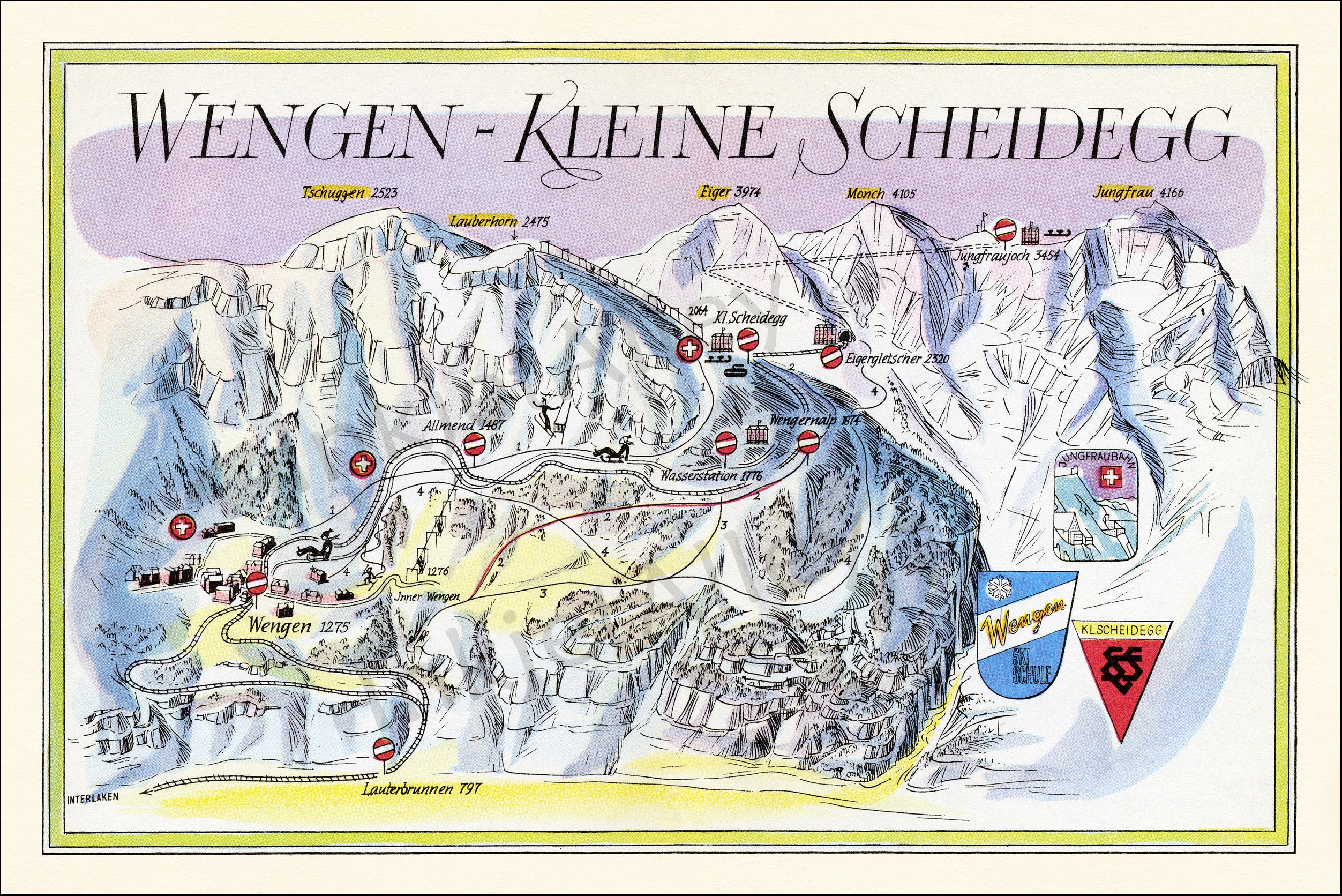 Fun Ski Run Trail Map of Wengen-kleine Scheidegg in the Swiss Alps ...