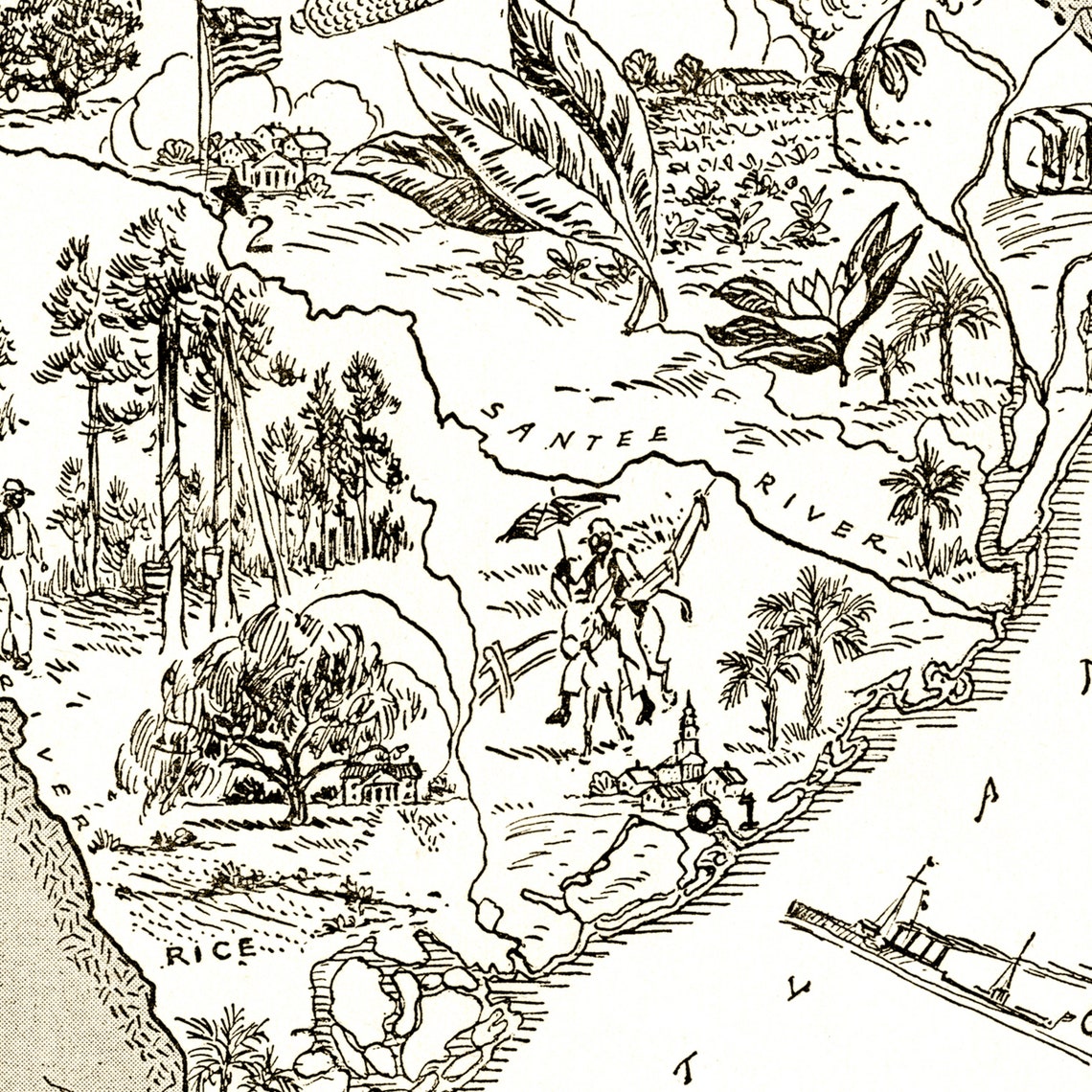 Vintage State Map of South Carolina Fun Pictorial Whimsical - Etsy