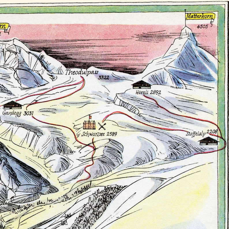 Fun Ski Run Trail Map of Zermatt in the Swiss Alps - Etsy