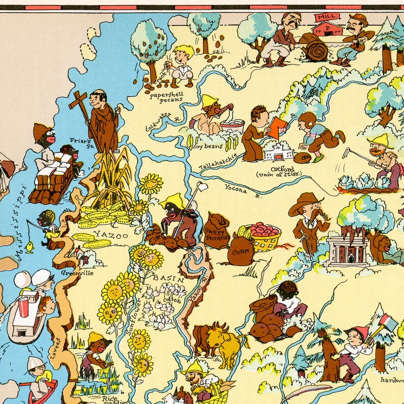 Fun State Map of Mississippi vintage Pictorial Cartoon Print - Etsy