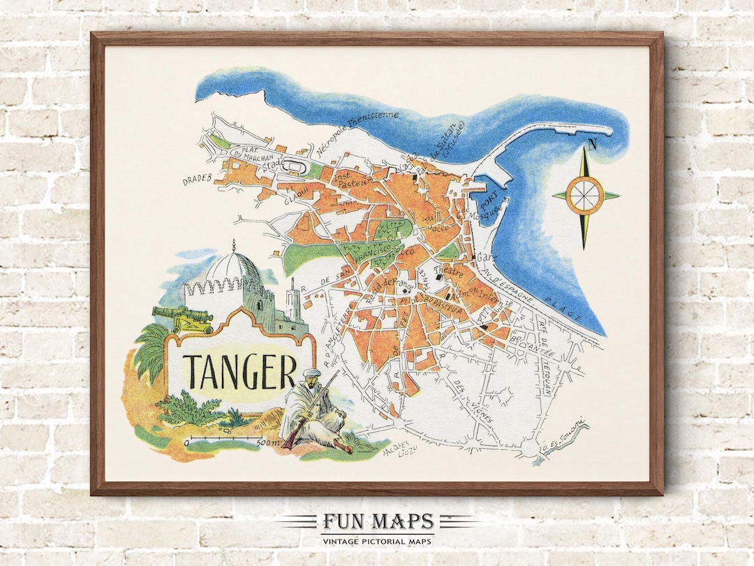 Fun Map of Tangier North Africa Vintage Pictorial Whimsical Cartoon Old ...