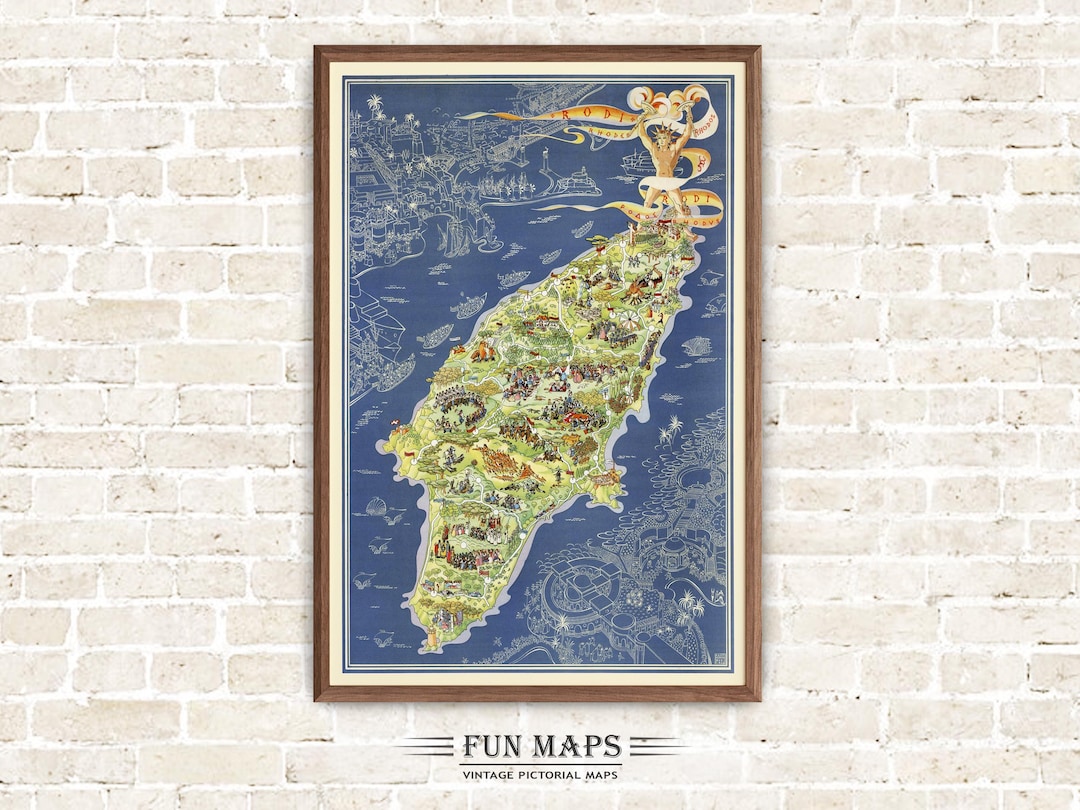 Old Map of Rhodes the Island of Roses in Greece Vintage Pictorial ...