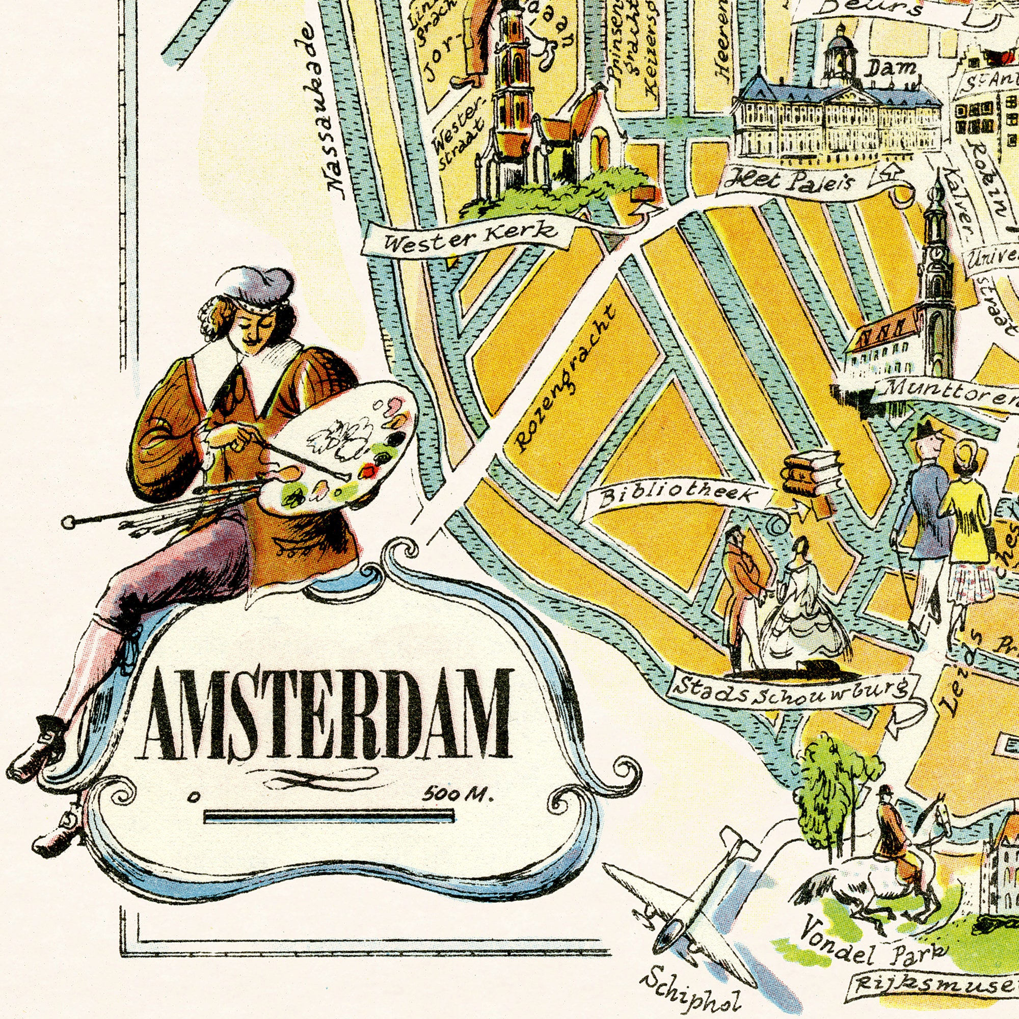 Fun Map of Amsterdam in the Netherlands, Holland Vintage Pictorial ...