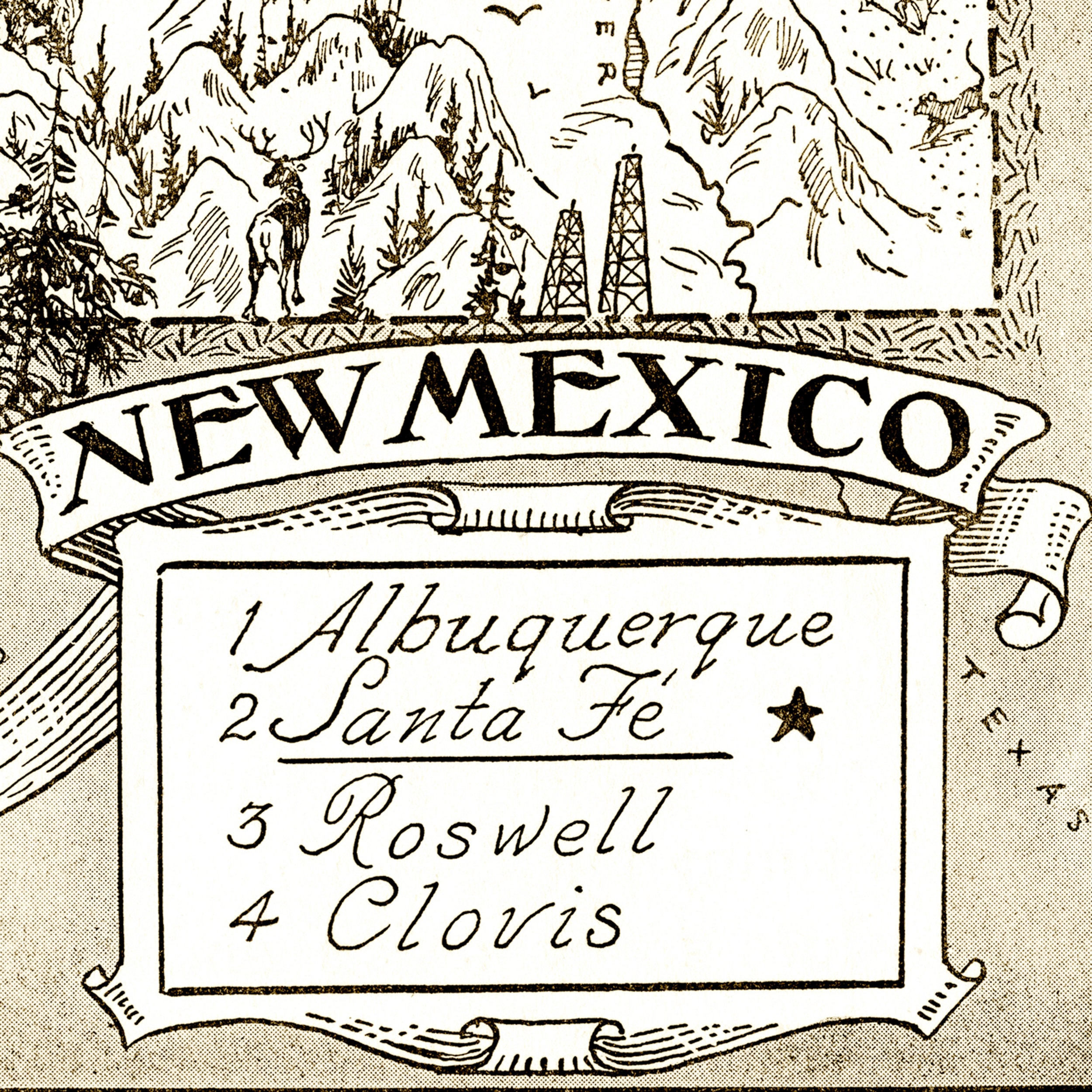 Vintage State Map of New Mexico Fun Pictorial Whimsical Cartoon Print ...