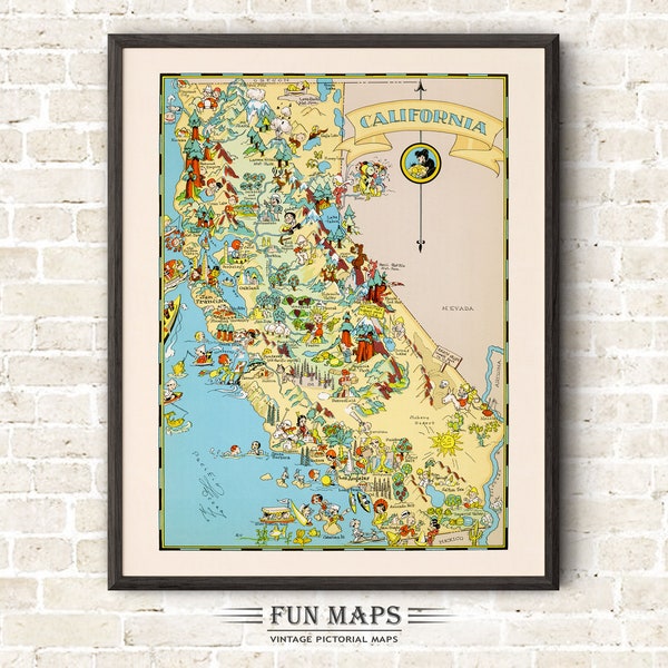 California Cartoon Map - Etsy