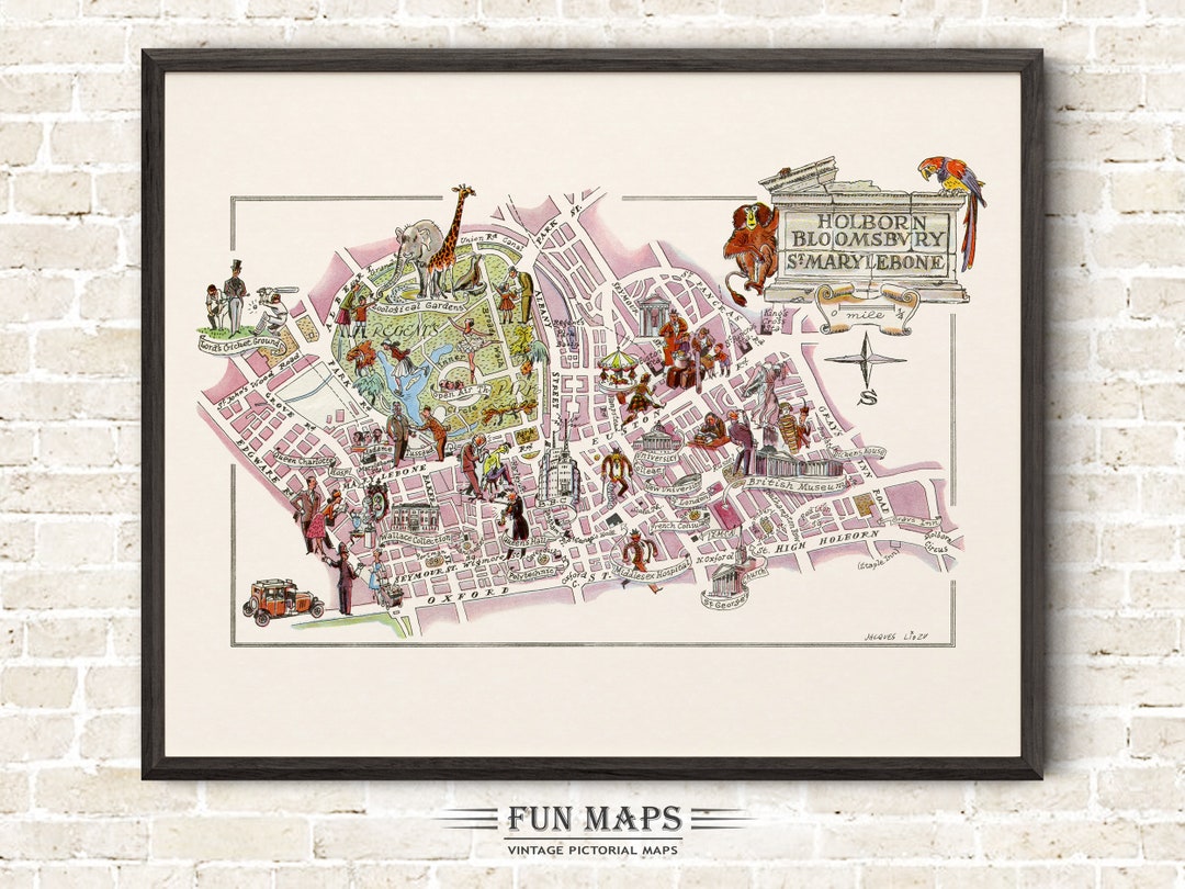 Fun Map of Holborn - Bloomsbury in Great Britain, England, UK, Vintage ...