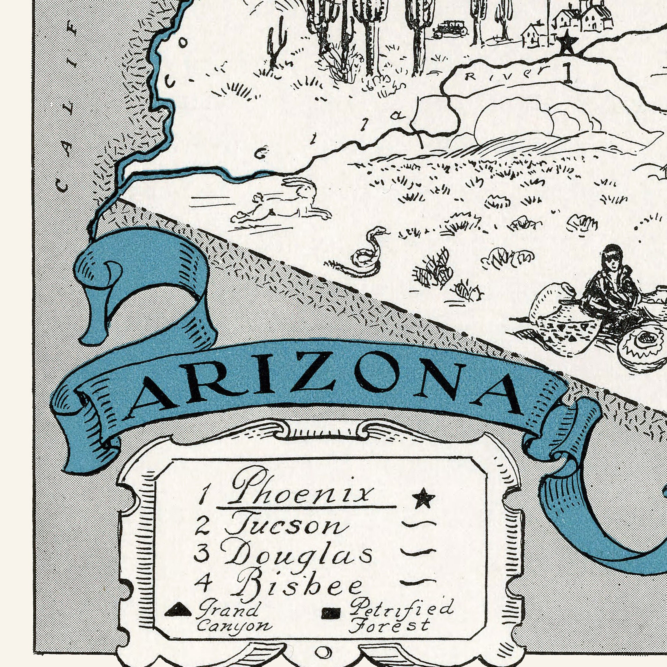 Fun Map of Arizona Vintage Pictorial Whimsical Cartoon Print ...