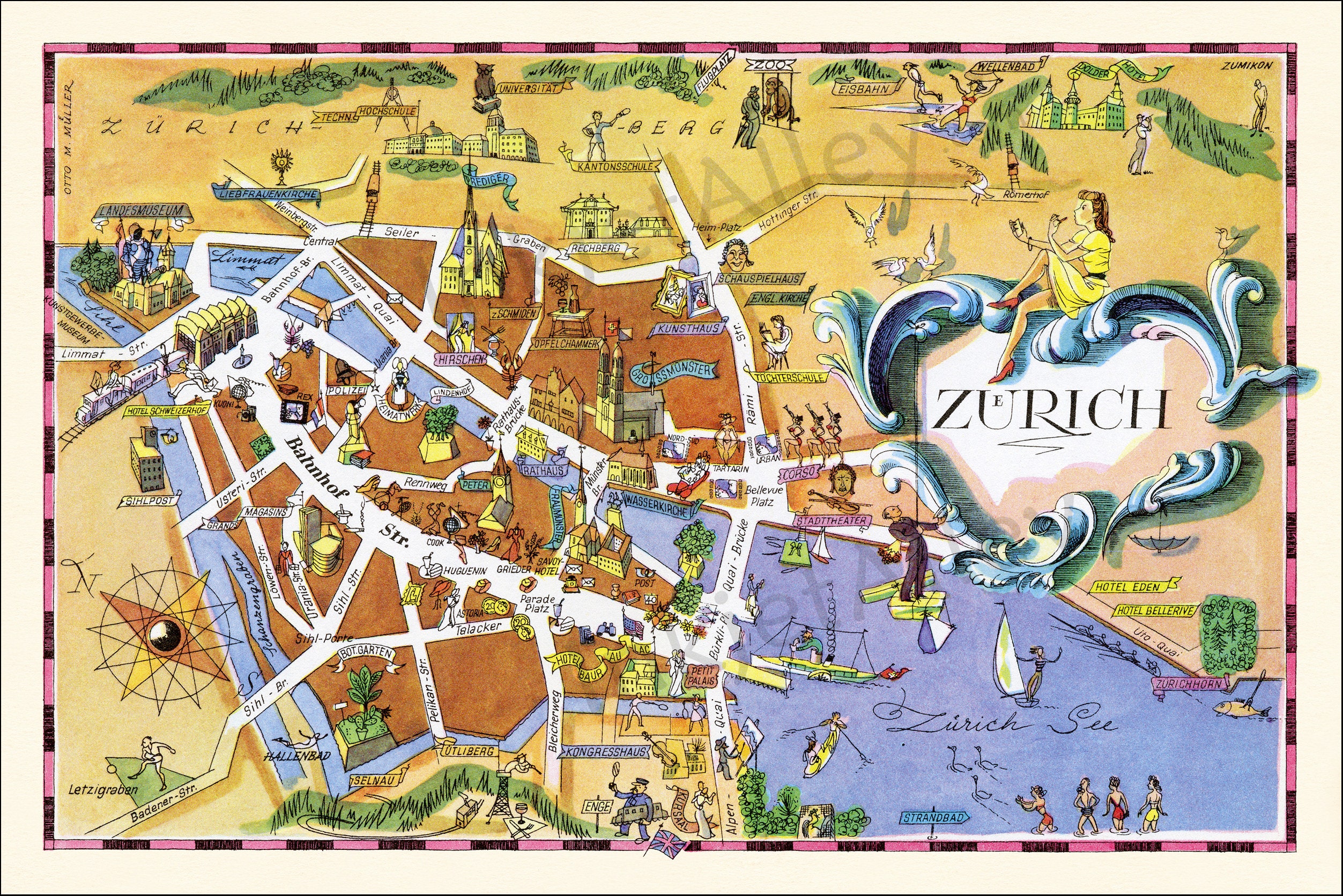 Map With Districts Of Zurich Switzerland