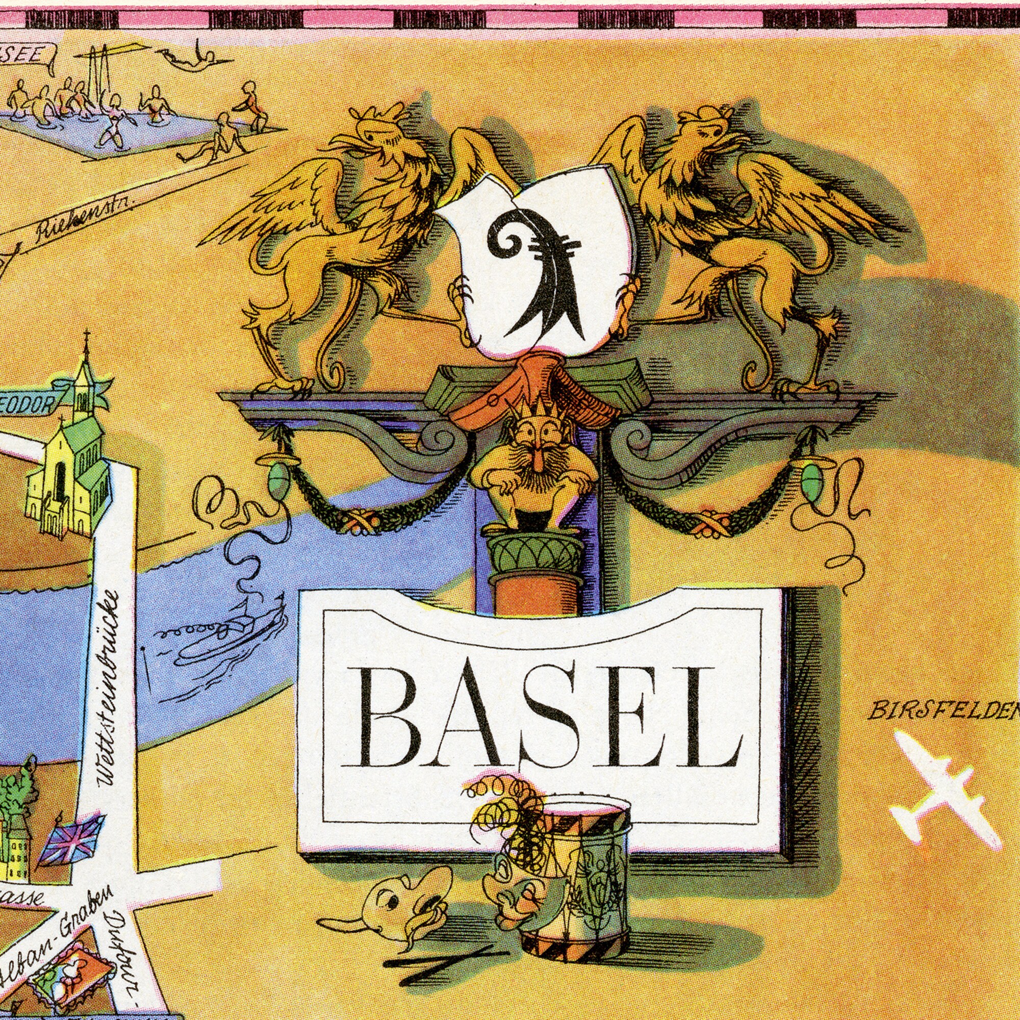 Fun Street Map of Basel in Switzerland - Vintage Pictorial Whimsical ...