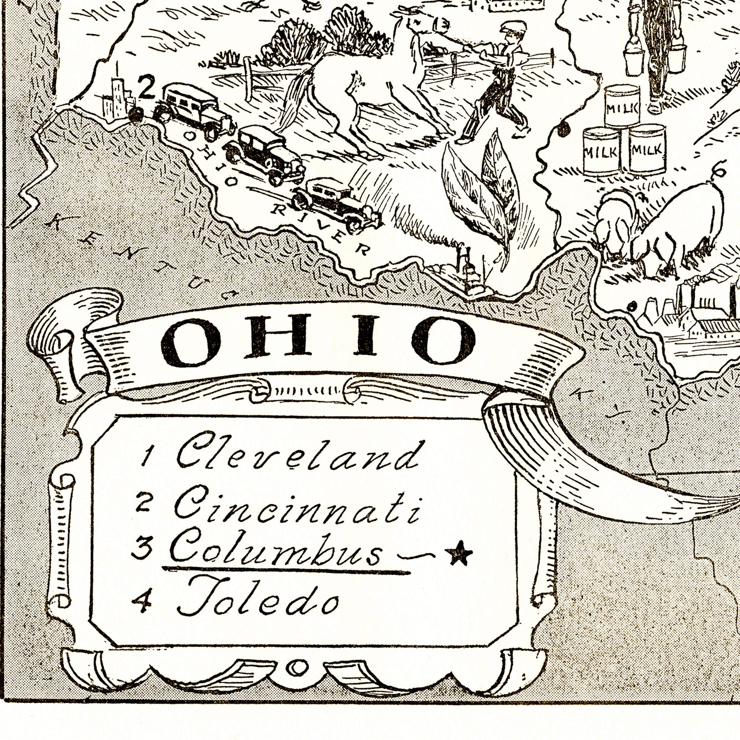 Vintage State Map of Ohio Fun Pictorial Whimsical Cartoon Print ...