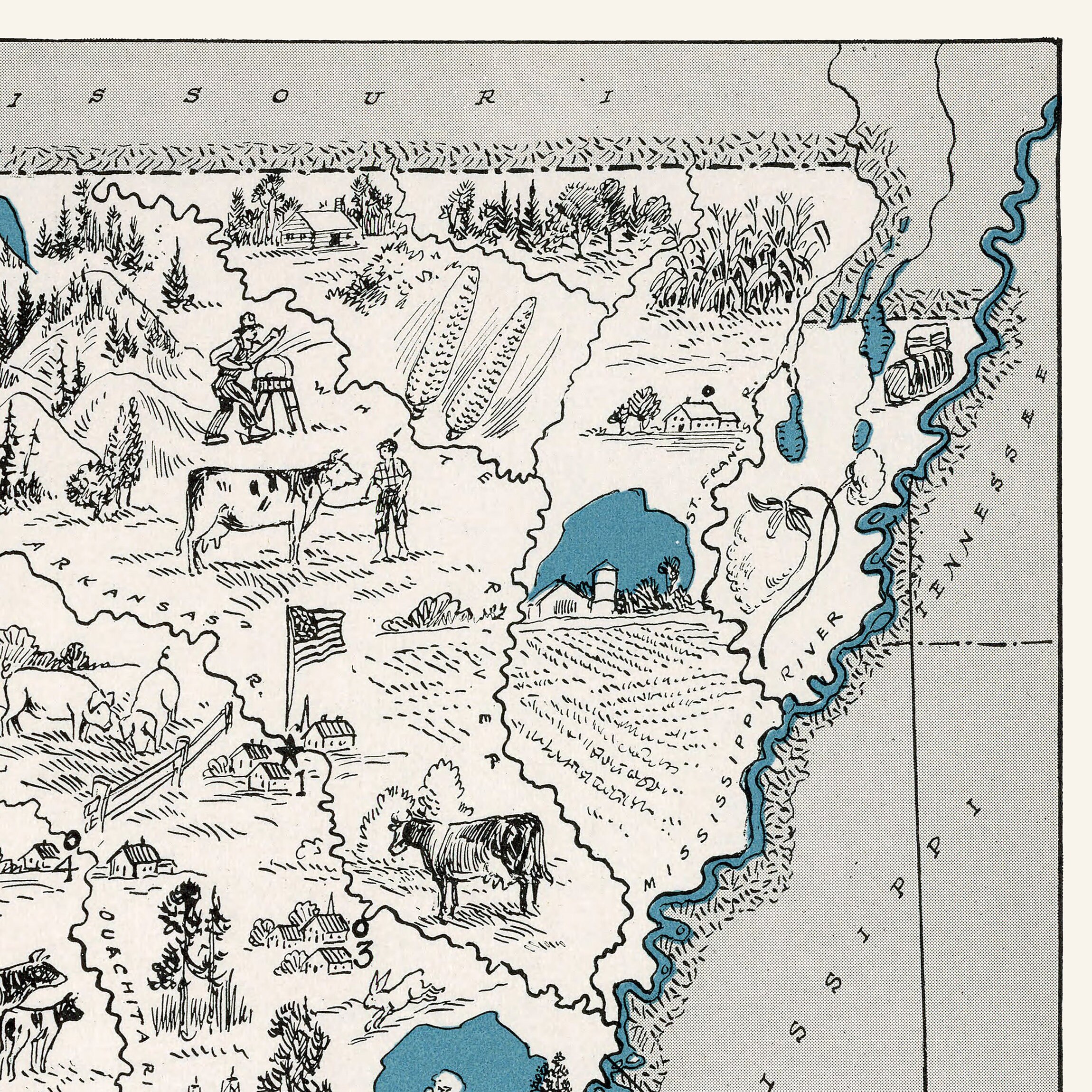 Fun Map of Arkansas Vintage Pictorial Whimsical Cartoon Print ...