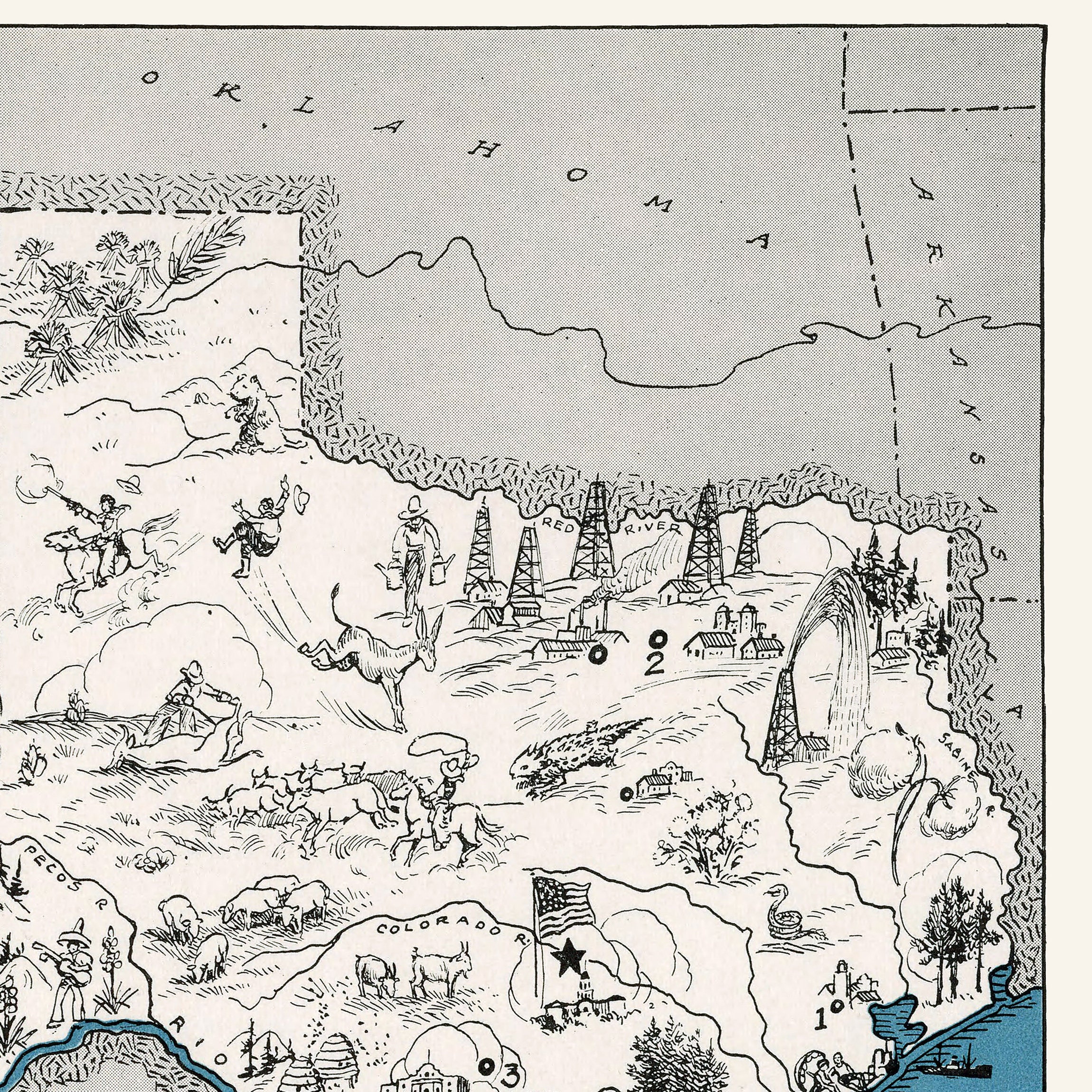 Fun Map of Texas – Vintage Pictorial Whimsical Cartoon Print ...