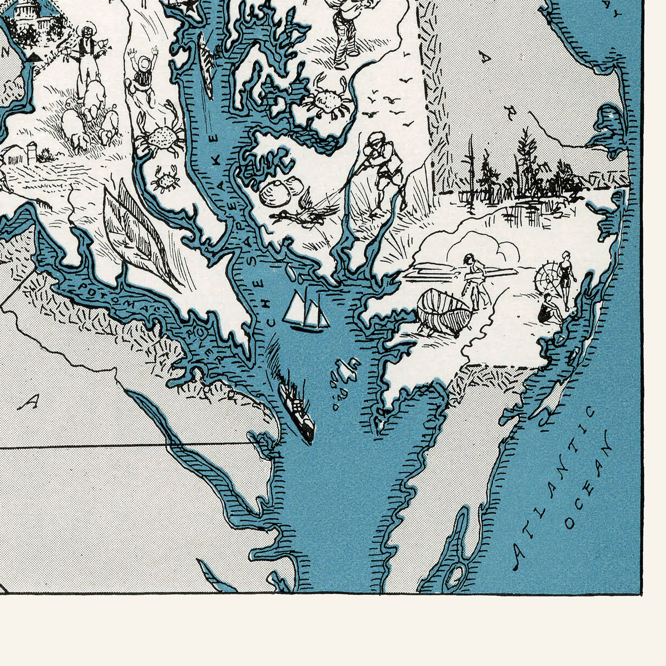 Fun Map of Maryland Vintage Pictorial Whimsical Cartoon Print ...