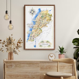 Old Map of Lebanon in the Middle East, Vintage Pictorial Cartoon Print ...