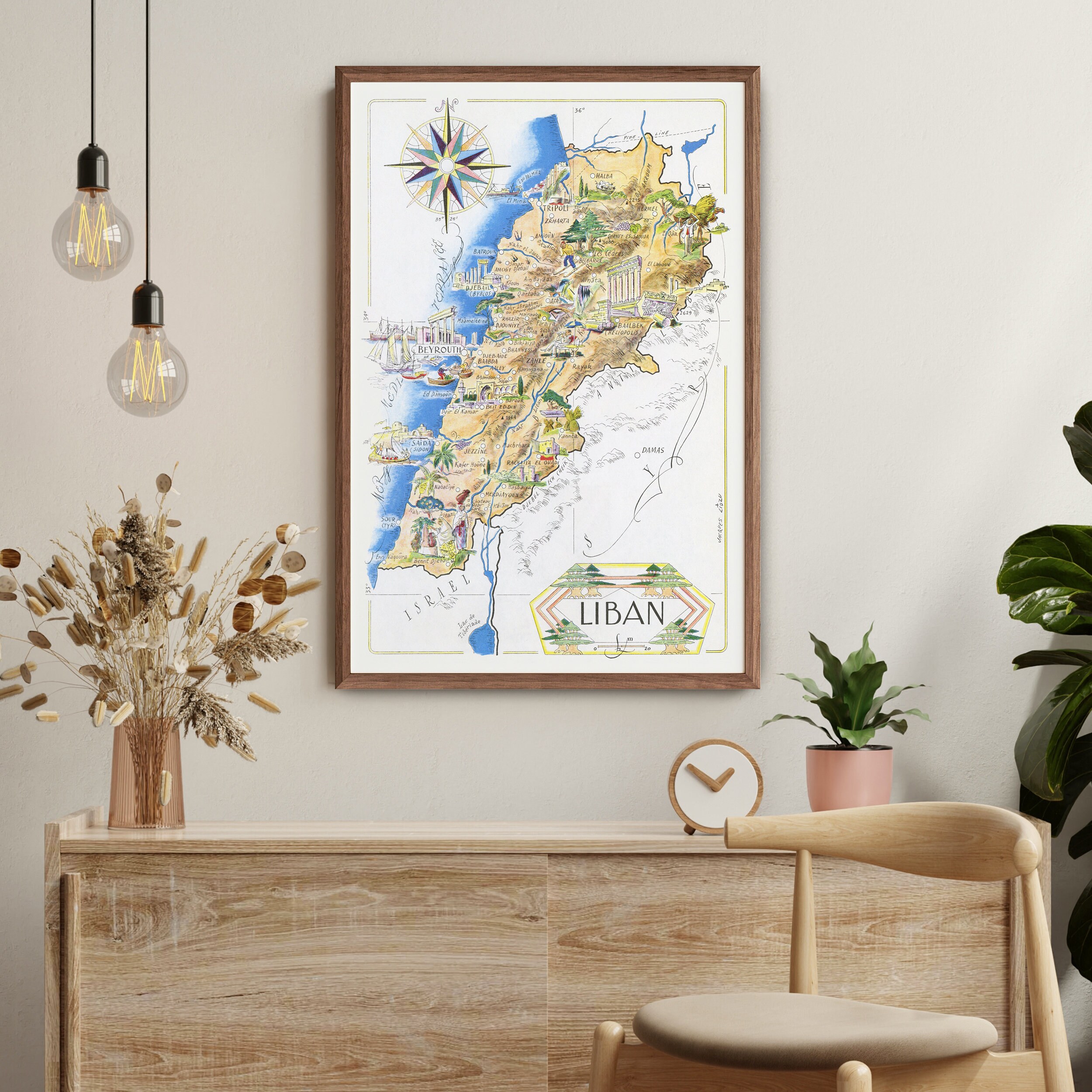 Old Map of Lebanon in the Middle East, Vintage 1940s Pictorial Cartoon ...