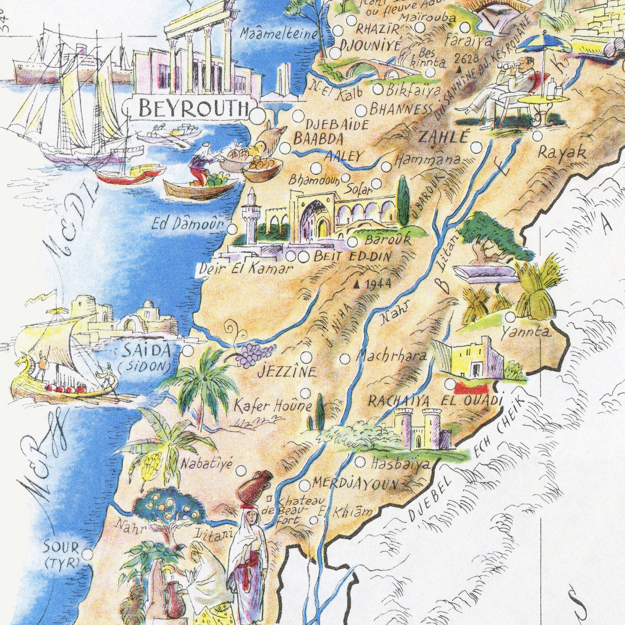 Old Map of Lebanon in the Middle East, Vintage 1940s Pictorial Cartoon ...