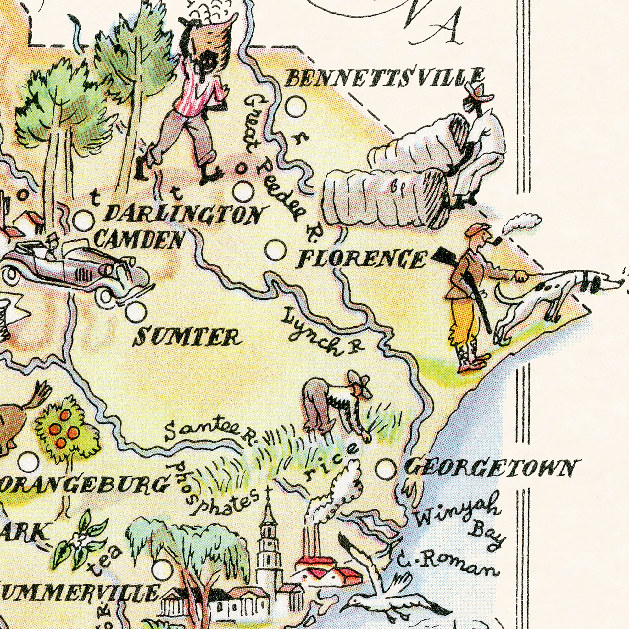 Fun State Map of South Carolina Vintage Pictorial Whimsical Cartoon ...