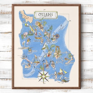 Fun Map of the Cyclades a Greek Island Group Vintage Pictorial ...