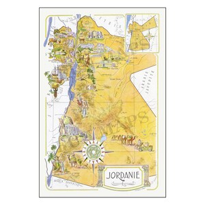 Old Map of Jordan in the Middle East, Vintage Pictorial Cartoon Print ...