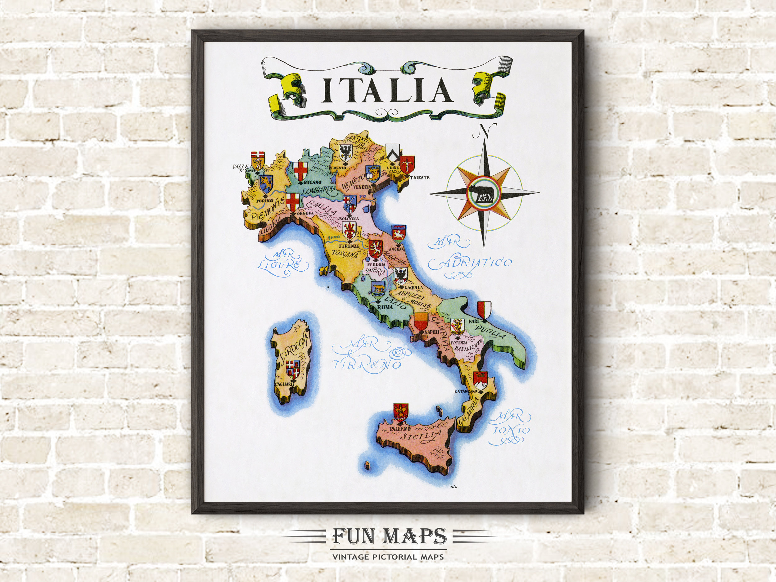 Fun Map of Italia or Aka Italy Vintage Pictorial Whimsical Cartoon Old ...