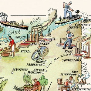 Fun State Map of Ohio – Vintage Pictorial Whimsical Cartoon Print ...