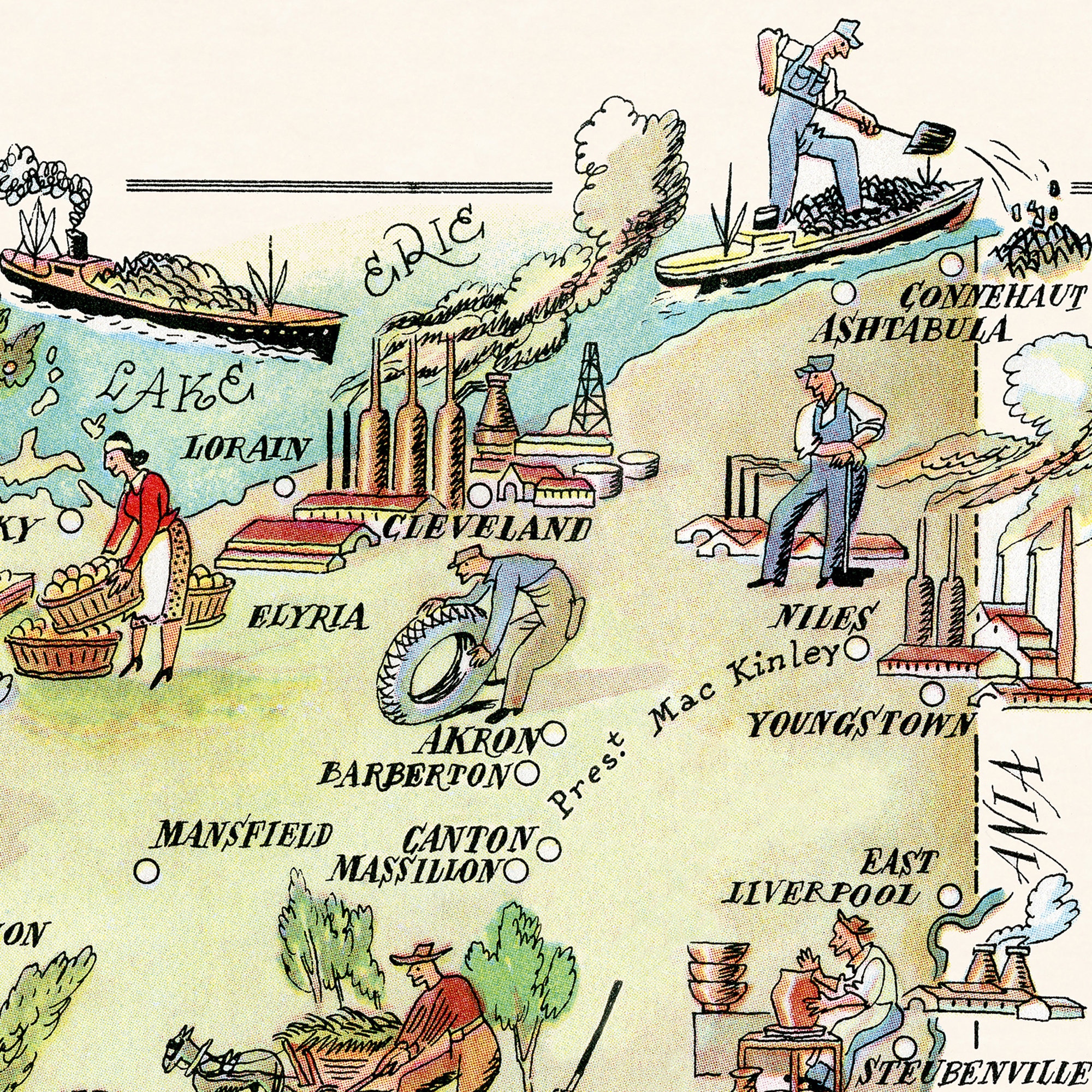 Fun State Map of Ohio Vintage Pictorial Whimsical Cartoon Print ...