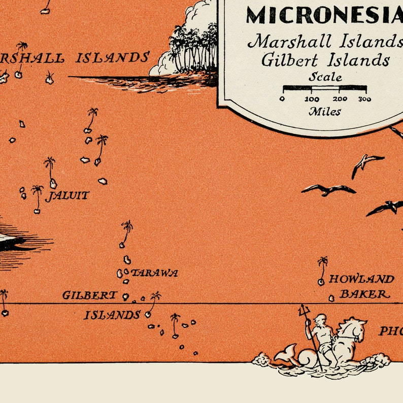Map of Islands in Polynesia & Micronesia – Fun Vintage Pictorial ...