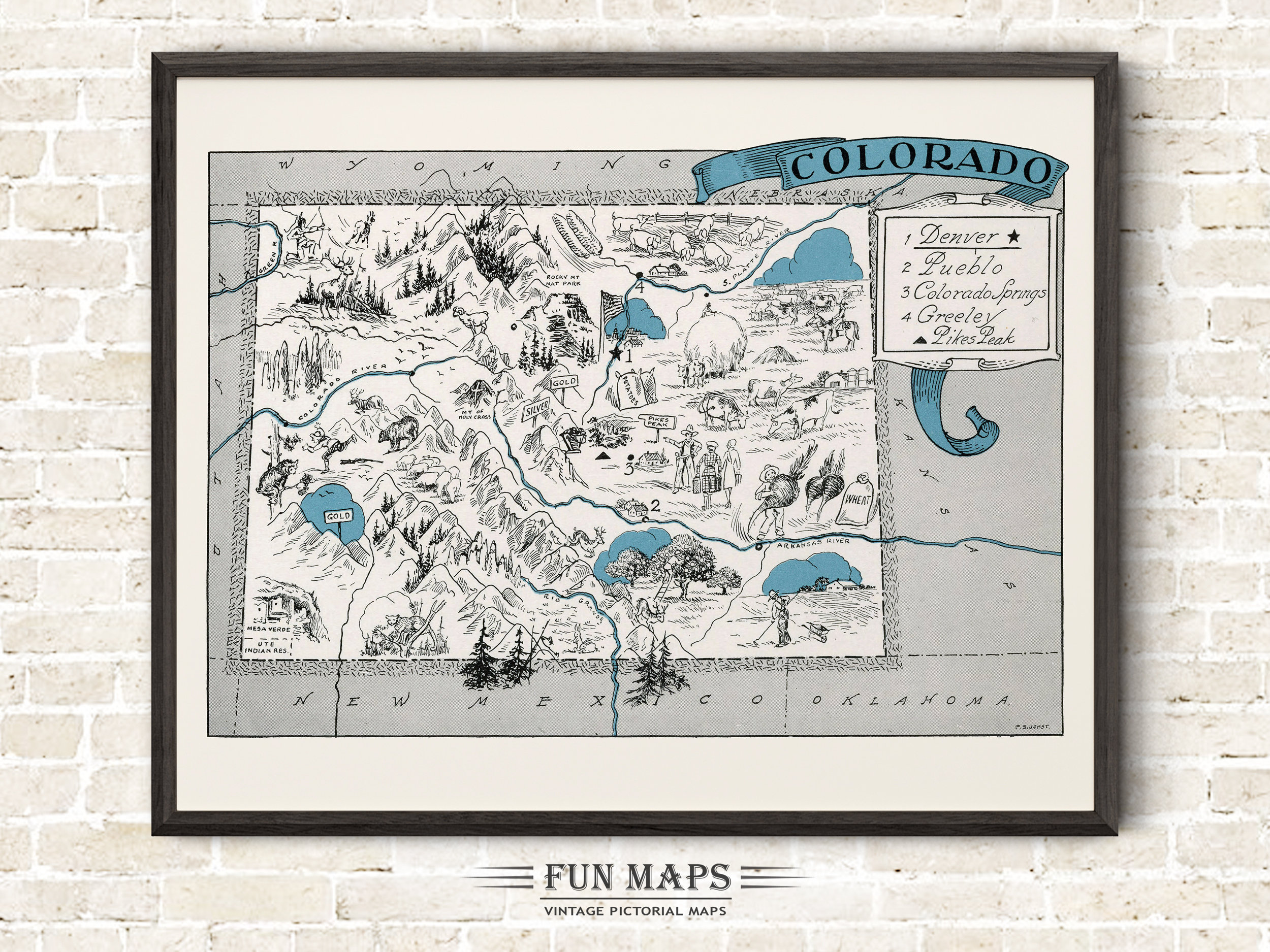 Fun Map of Colorado Vintage Pictorial Whimsical Cartoon Print ...