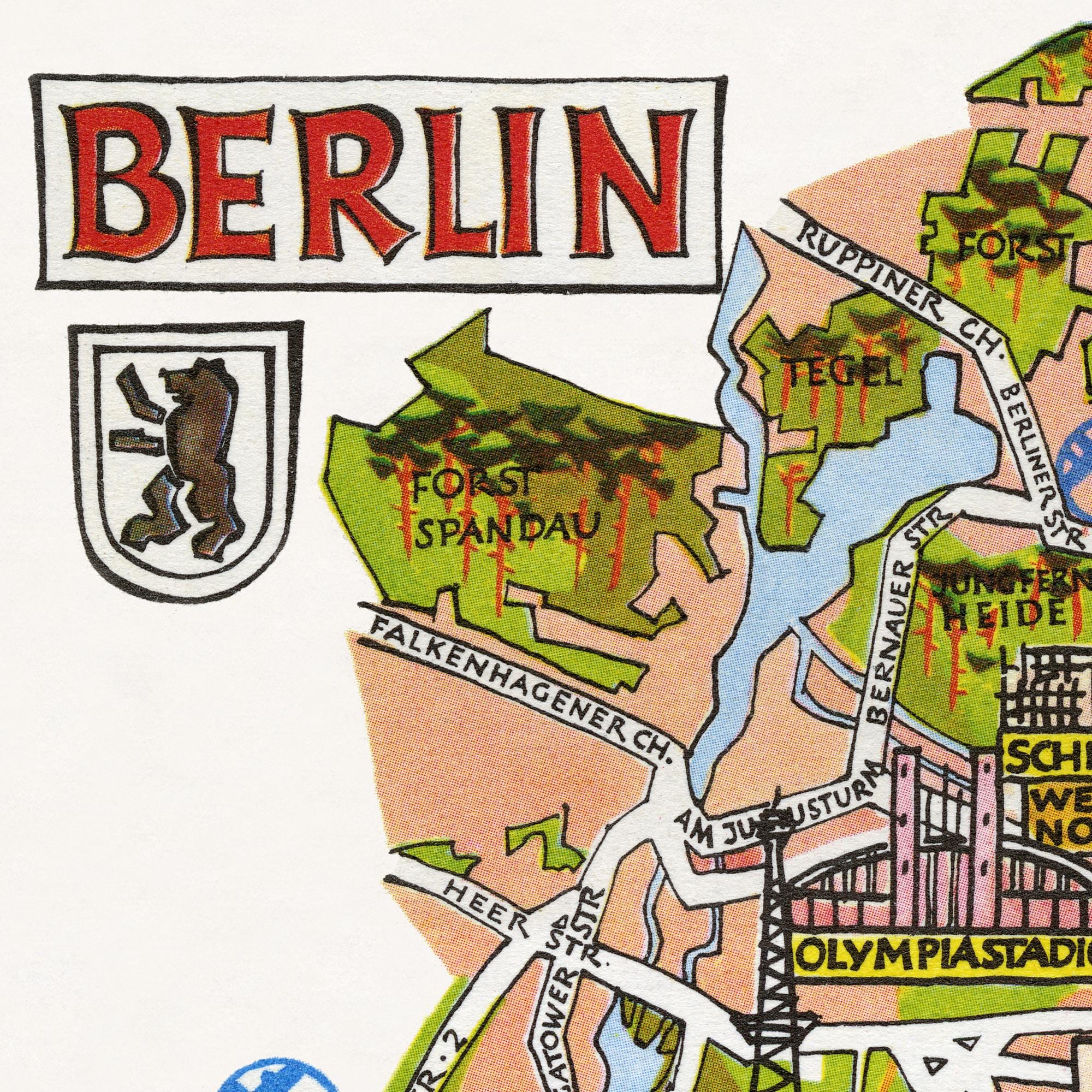 Fun Map of Berlin in Germany, Deutschland, DE - Vintage Pictorial ...