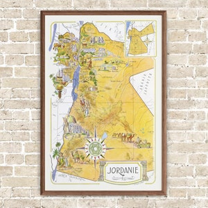 Old Map of Jordan in the Middle East, Vintage Pictorial Cartoon Print ...