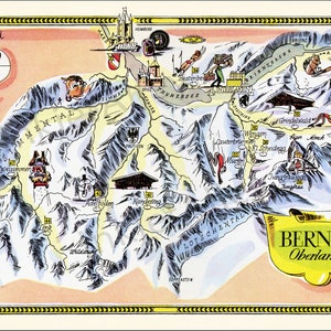 Fun Ski Run Trail Map of Berner Oberland in the Swiss Alps, Switzerland ...