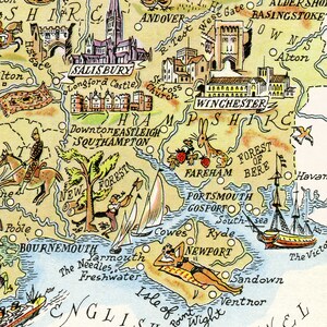 Fun Map of the Forest Country in Great Britain, England, UK, Vintage ...