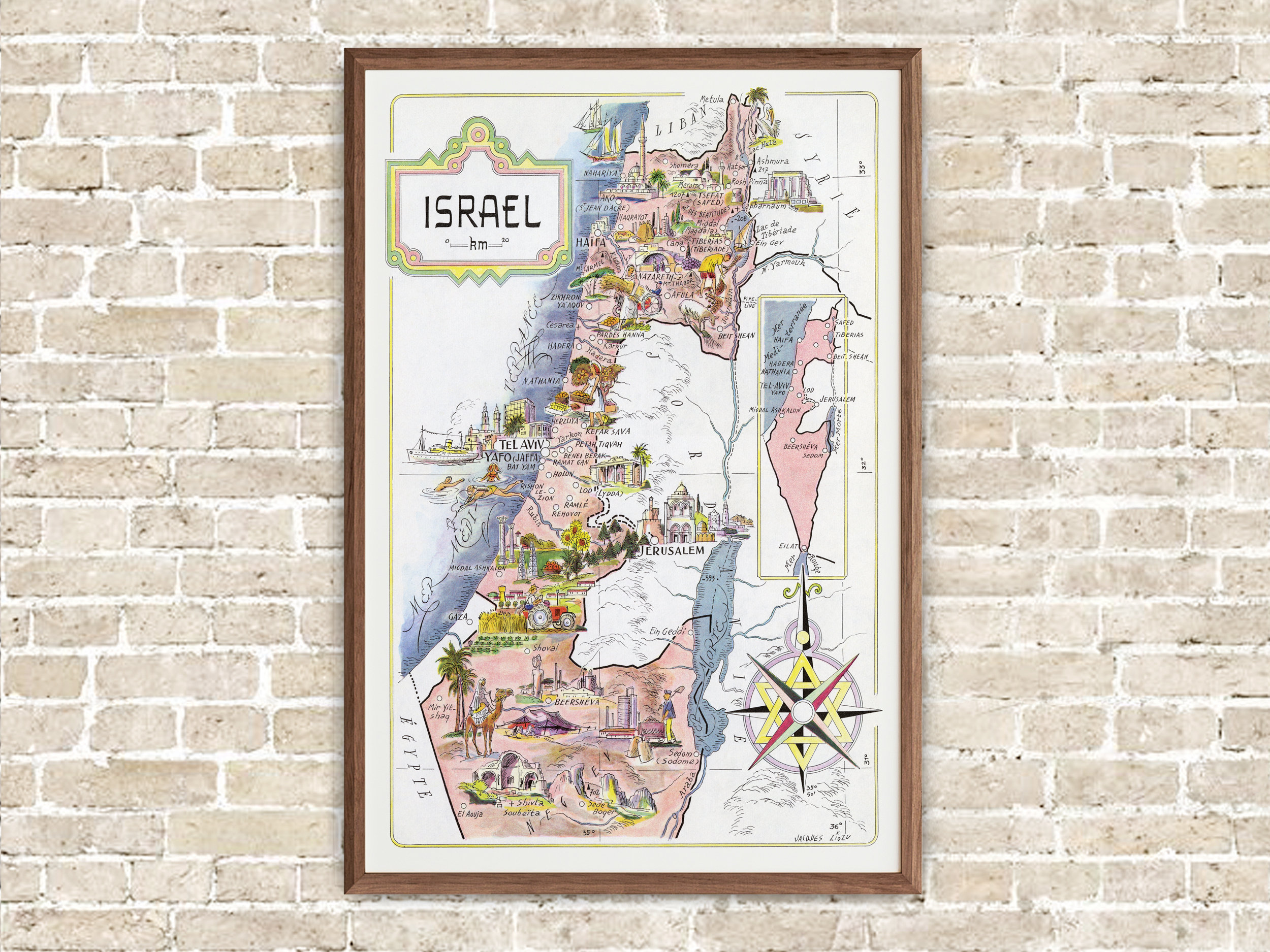 Old Map of Israel in the Middle East, Vintage 1940s Pictorial Cartoon ...