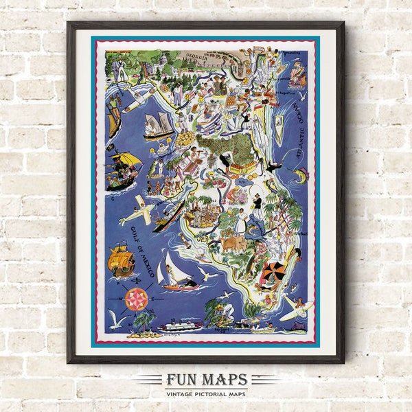 Colorful Florida Map Wall Art - Etsy