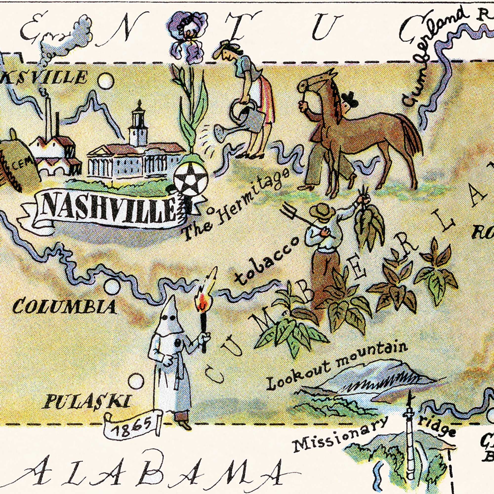 Fun State Map of Tennessee Vintage Pictorial Whimsical Cartoon Print ...