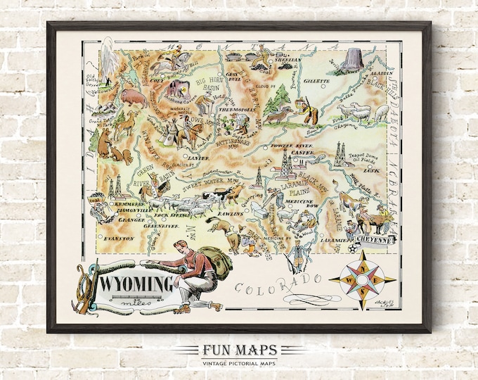 Wyoming State Wall Map Large Print Poster 32wx24h - Etsy