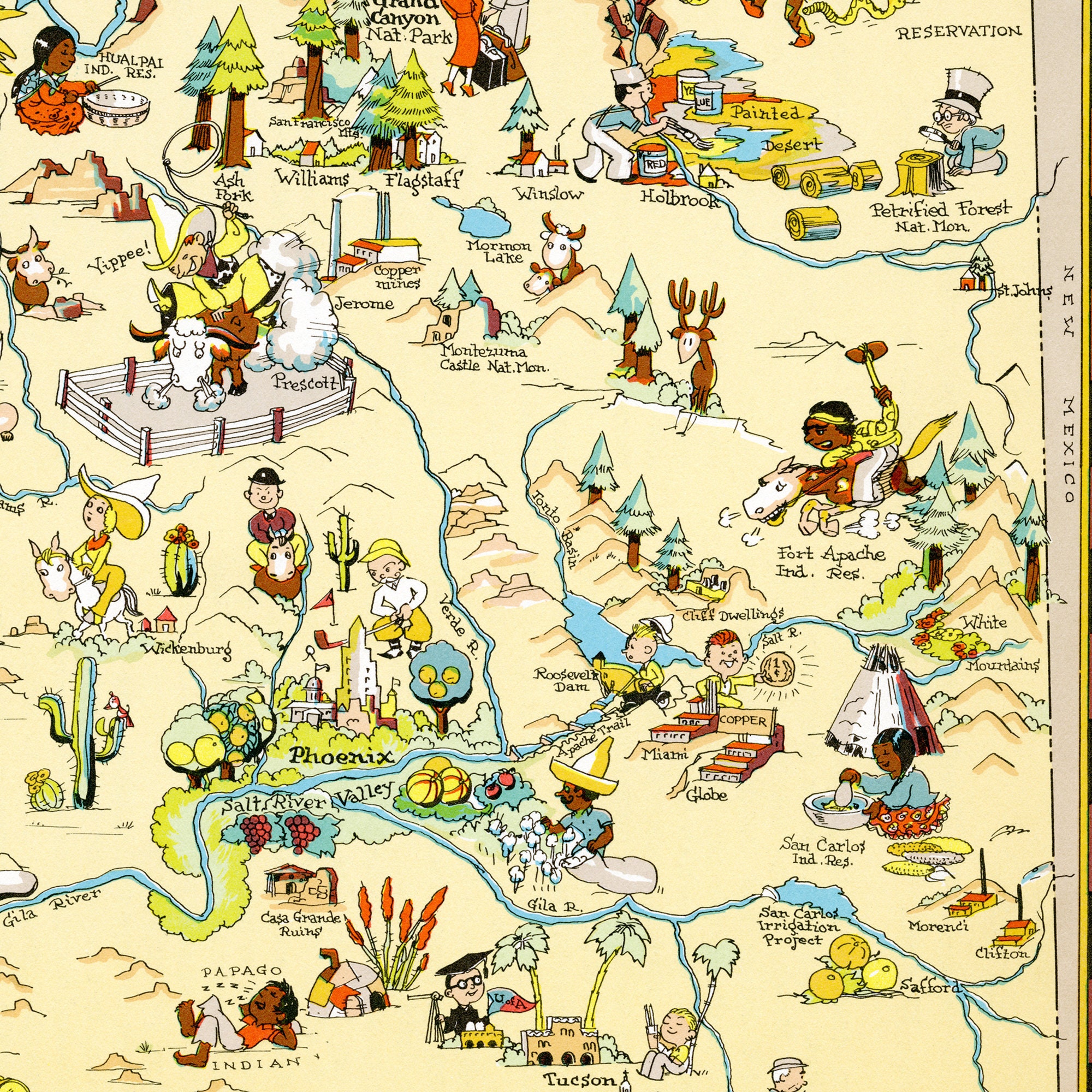 Fun State Map of Arizona Vintage Pictorial Whimsical Cartoon Print ...