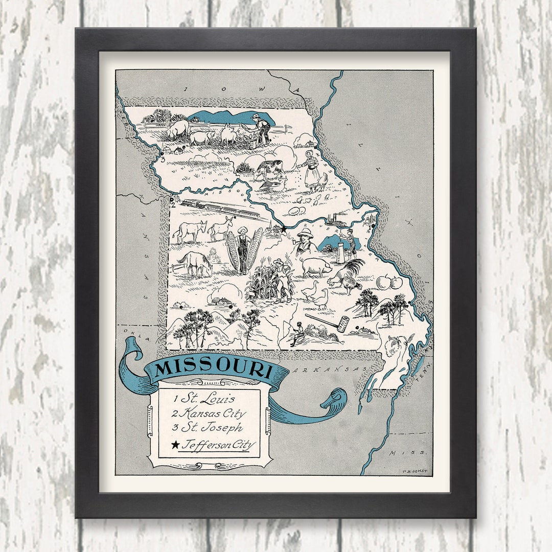 Fun Map of Missouri Vintage Pictorial Whimsical Cartoon - Etsy