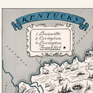 Fun Map of Kentucky – Vintage Pictorial Whimsical Cartoon Print ...