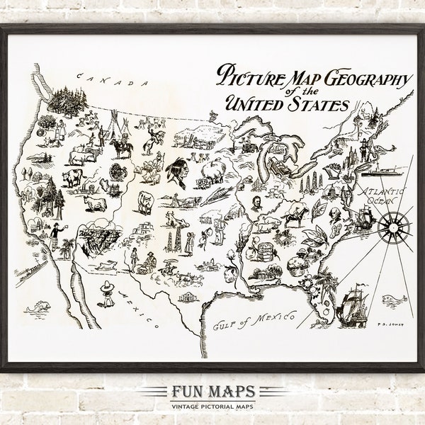 Pictorial Map of Usa - Etsy