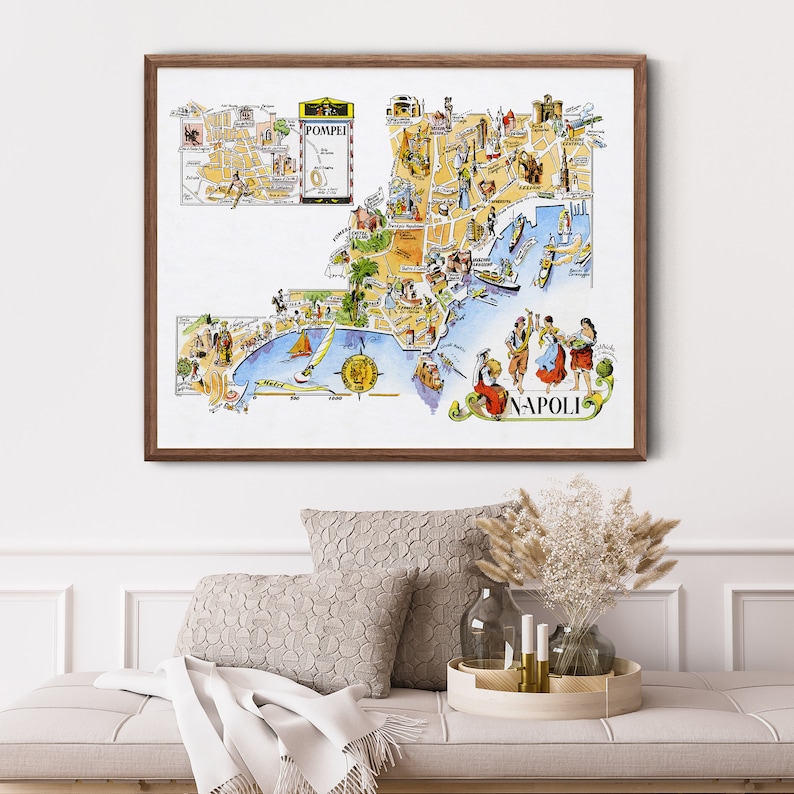 Fun Map of Naples in Italy Vintage Pictorial Whimsical Cartoon Old ...