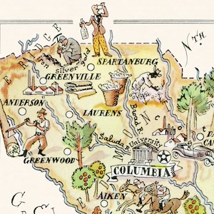 Fun State Map of South Carolina – Vintage Pictorial Whimsical Cartoon ...
